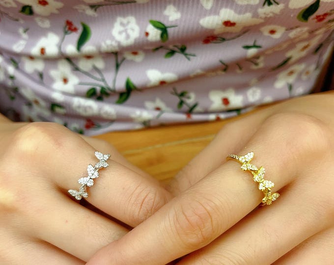 3 Butterflies 925 Sterling Silver Rings With14k Gold Plated and ...