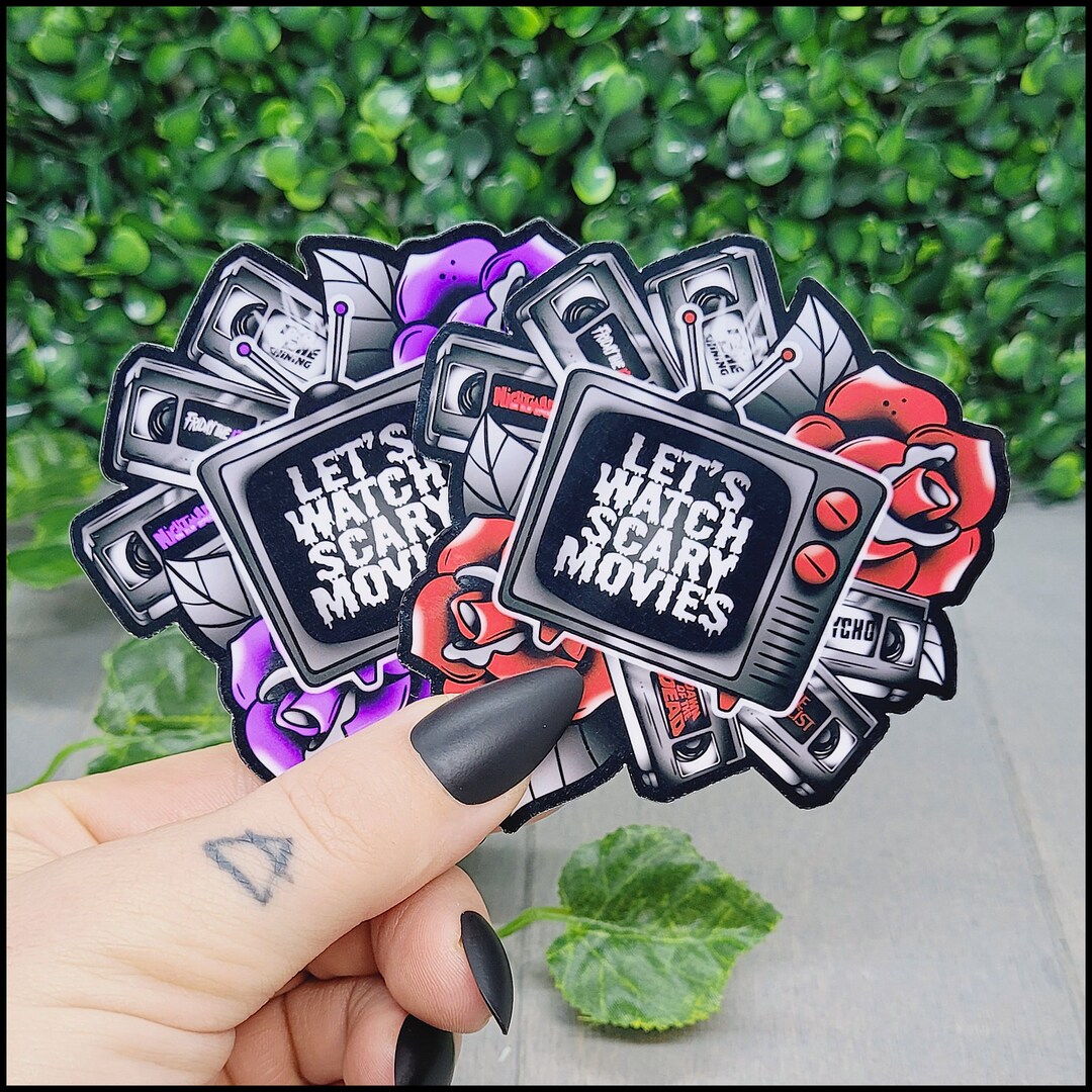 Let's Watch Scary Movies Sticker - Waterproof Sticker, Horror Movies ...