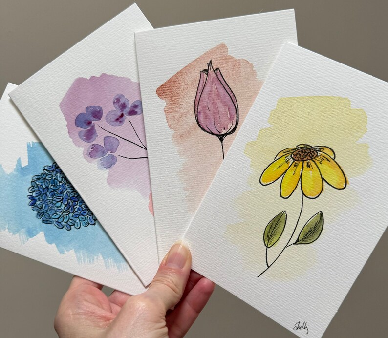 Set of 4 4x6 Hand Painted Watercolor Notecards - Etsy