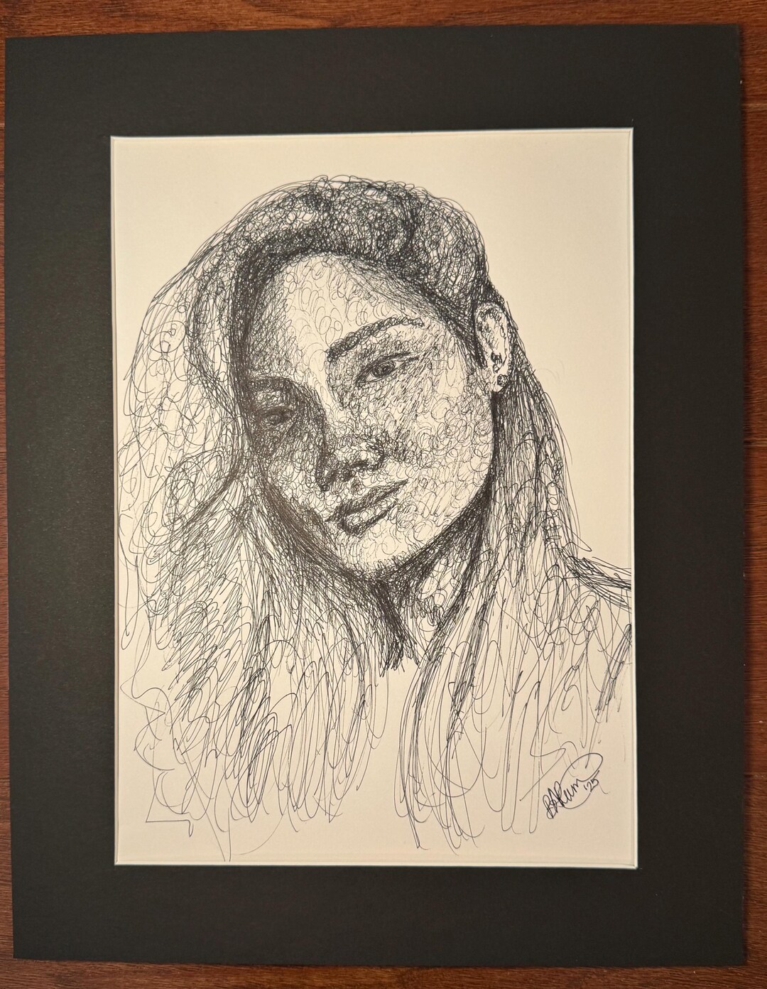 Matted Scribble Art Portrait Drawing Handcrafted Abstract Female Face ...