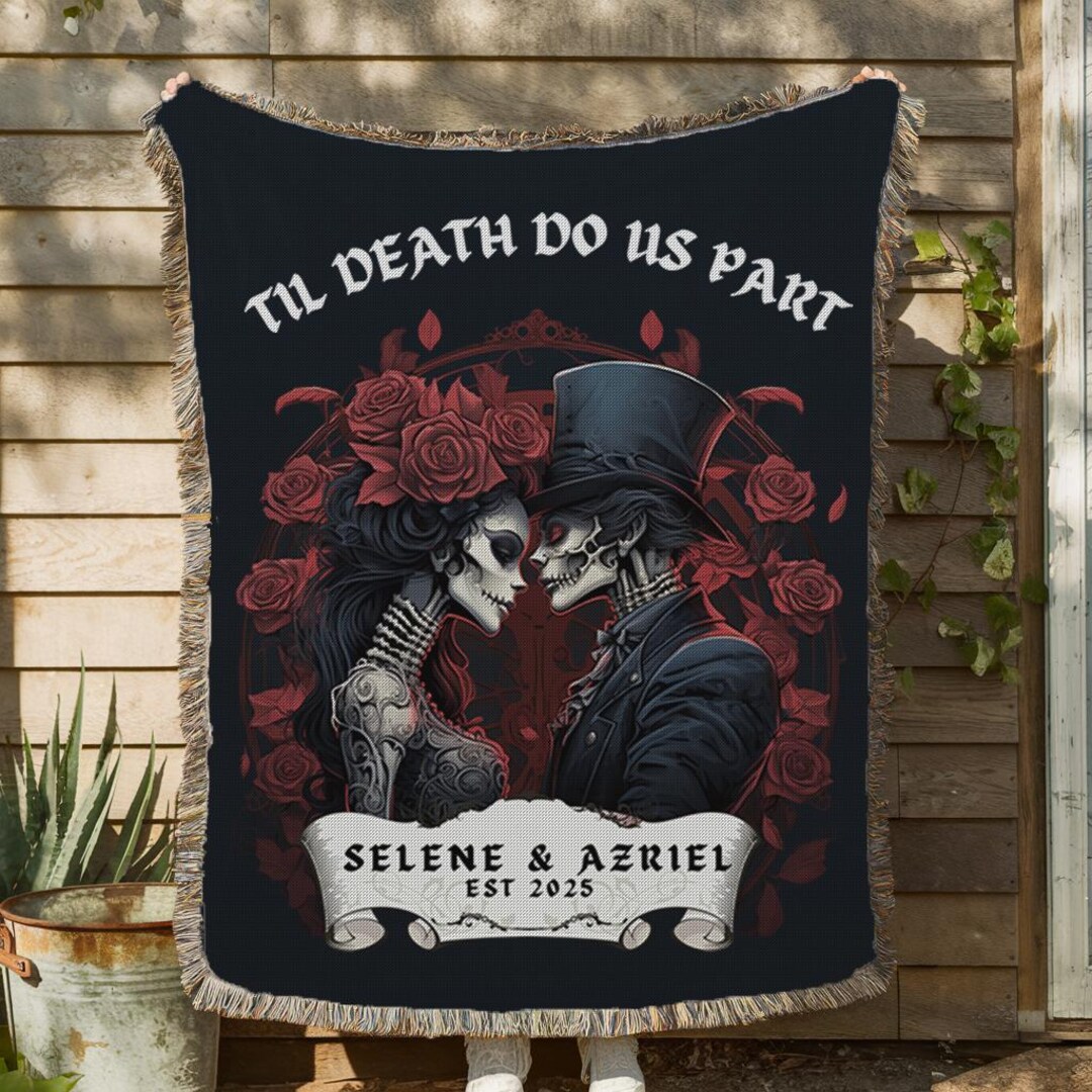 Personalized Skeleton Woven Blanket, Skeleton Couple Gothic Wedding ...