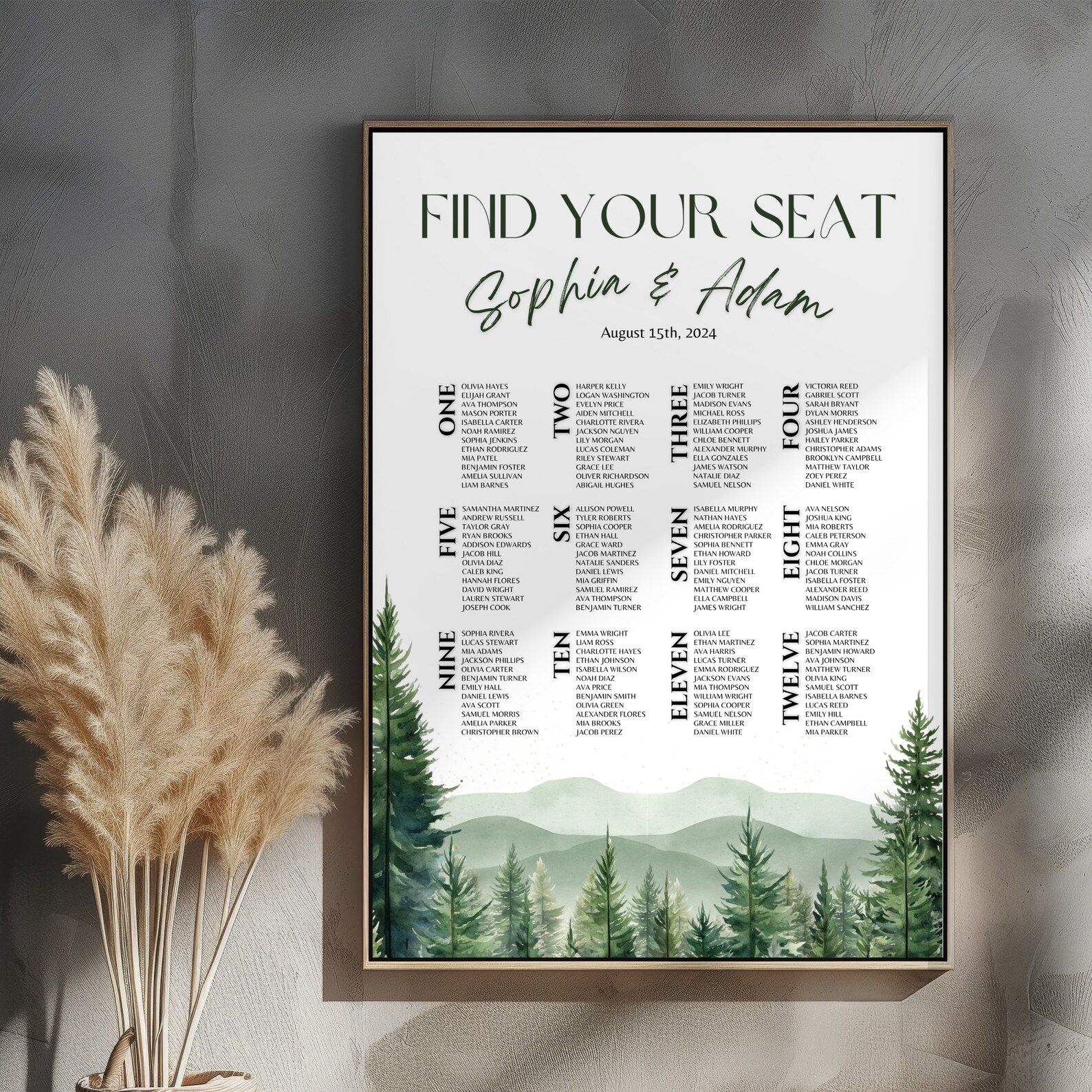 Wedding Seating Chart Template Mountain Pine Seating Chart Sign ...
