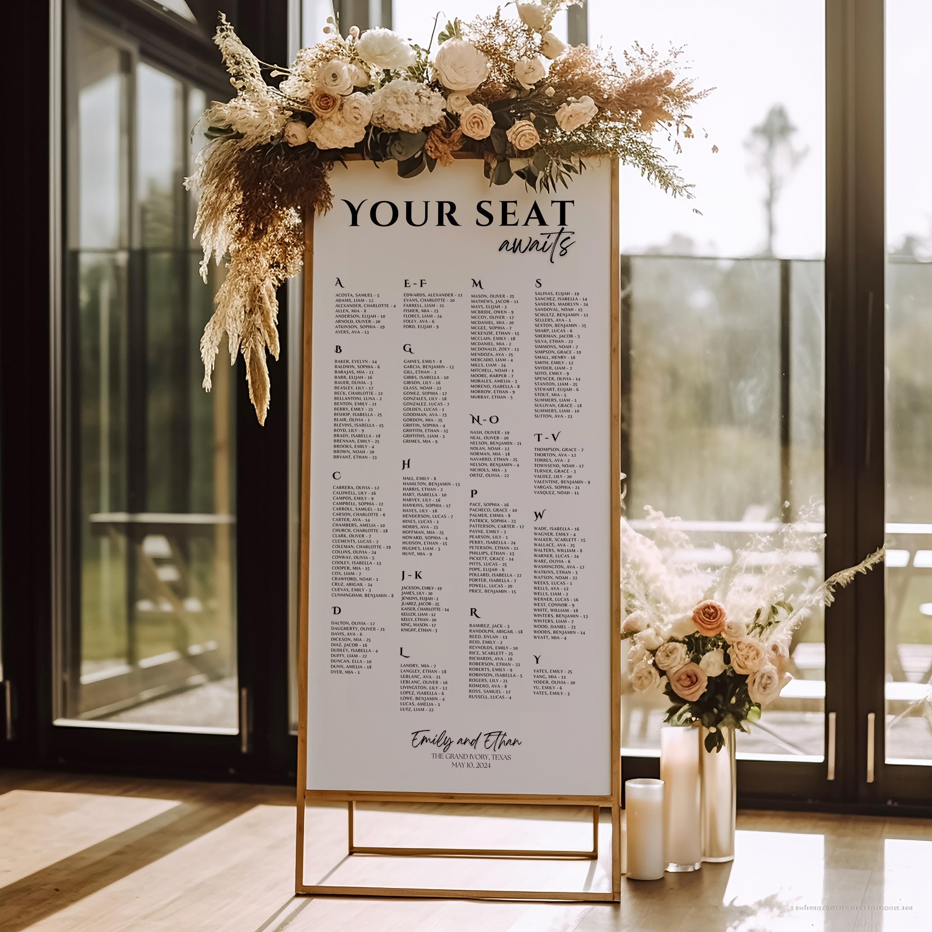 Large Capacity Alphabetical Table Seating Chart, Printable Editable ...