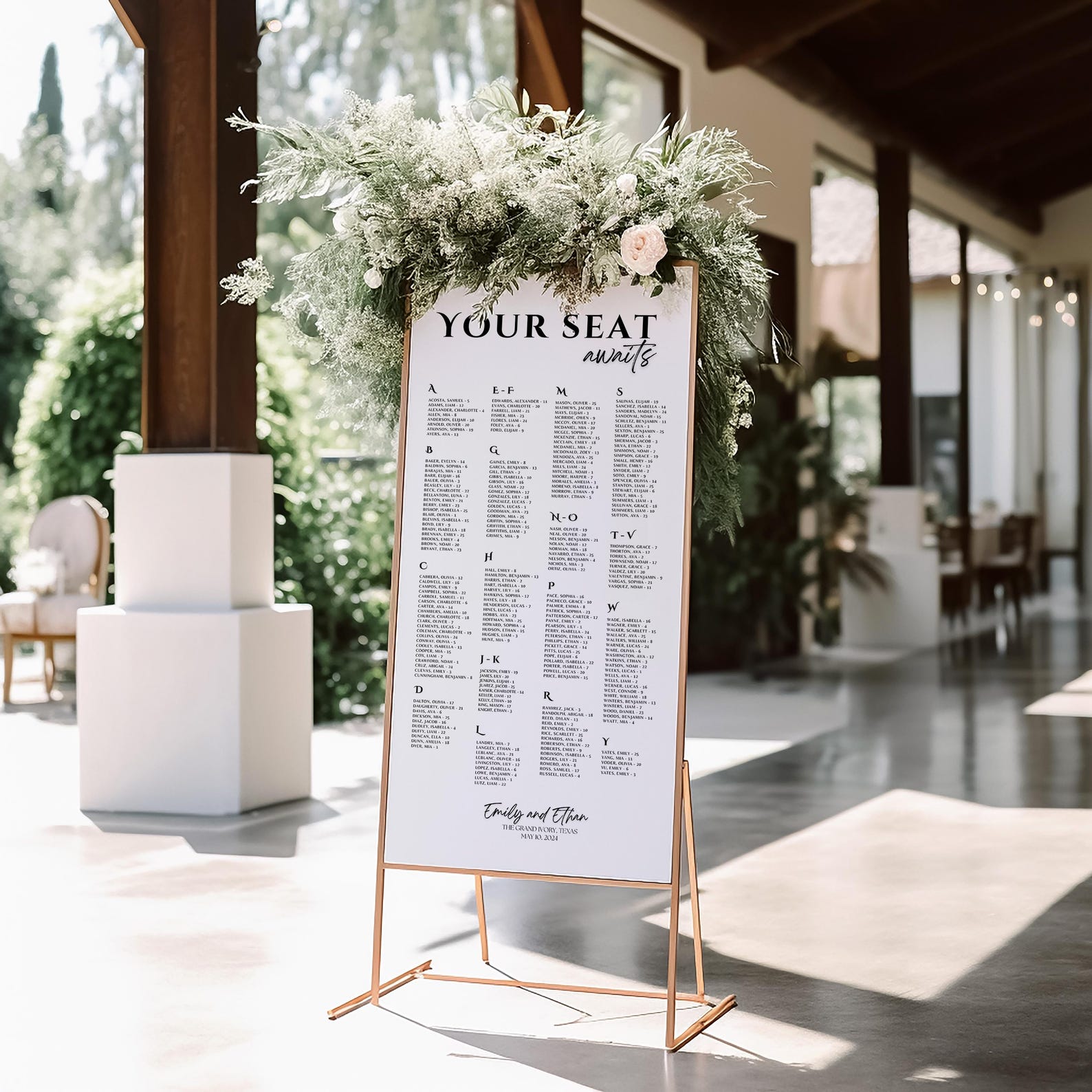 Large Capacity Alphabetical Table Seating Chart, Printable Editable ...