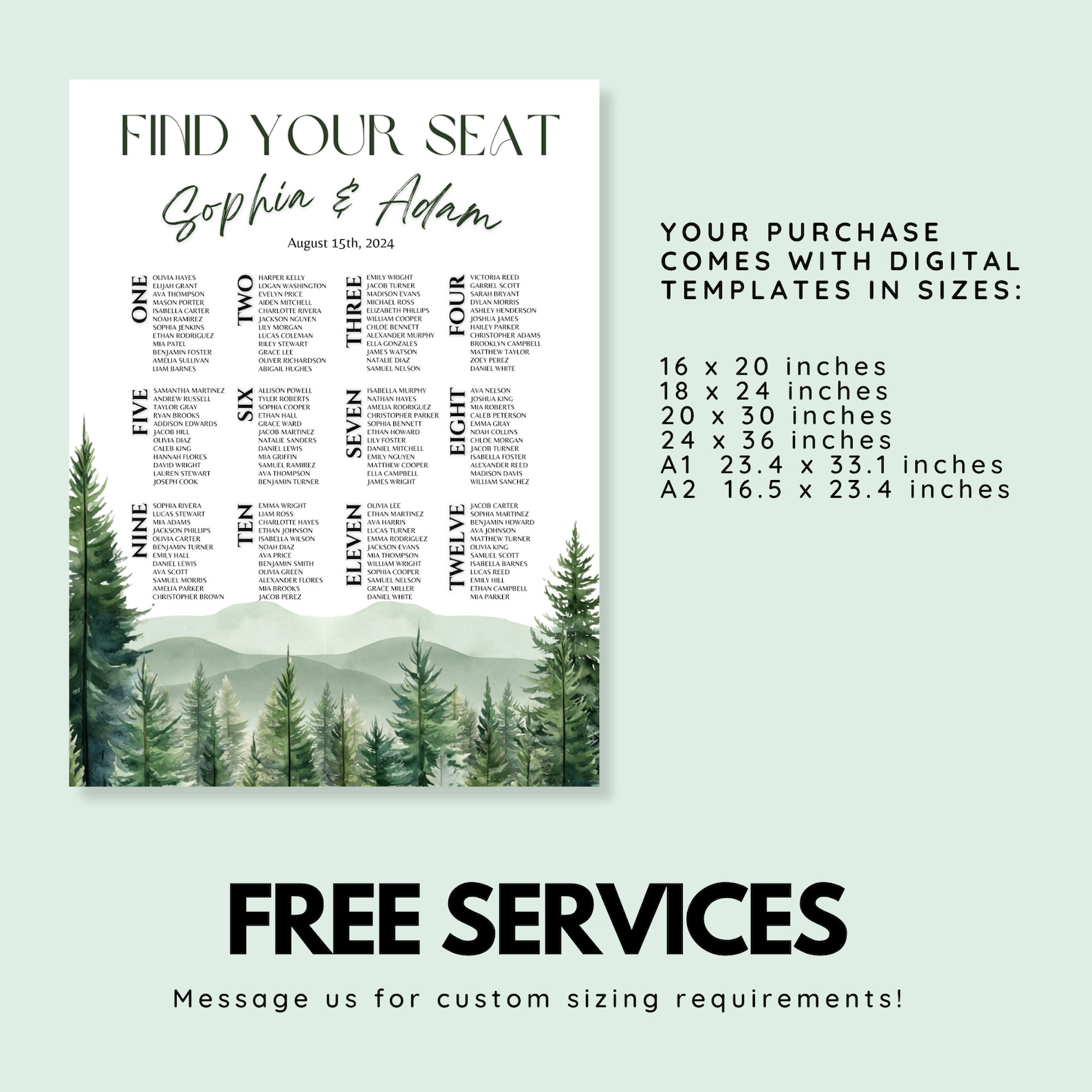 Wedding Seating Chart Template Mountain Pine Seating Chart Sign ...