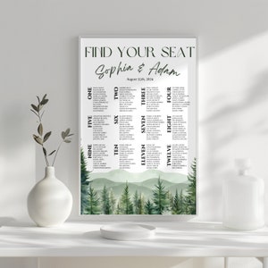 Wedding Seating Chart Template Mountain Pine Seating Chart Sign ...