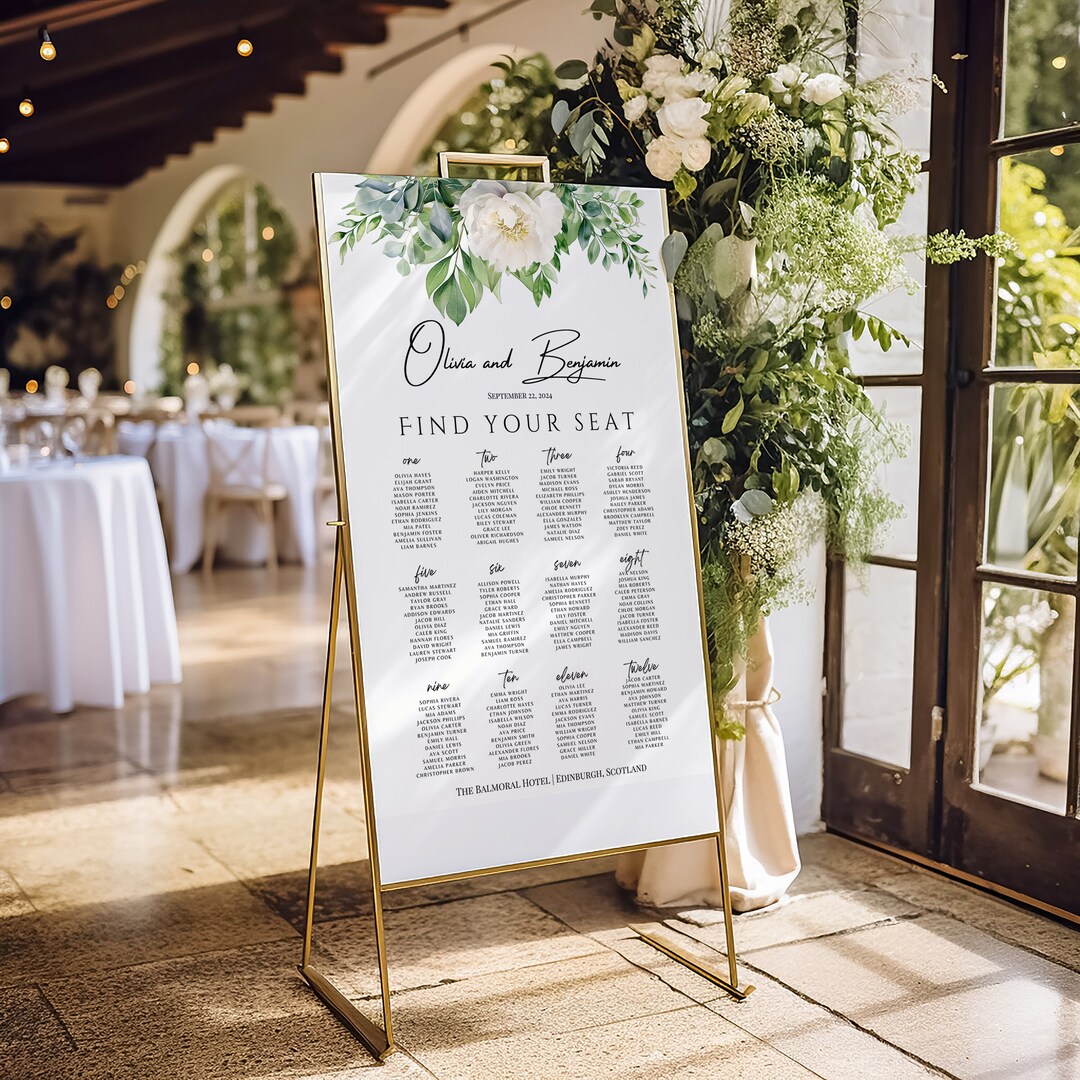 Editable Wedding Table Seating Chart, Floral Seating Chart Sign ...