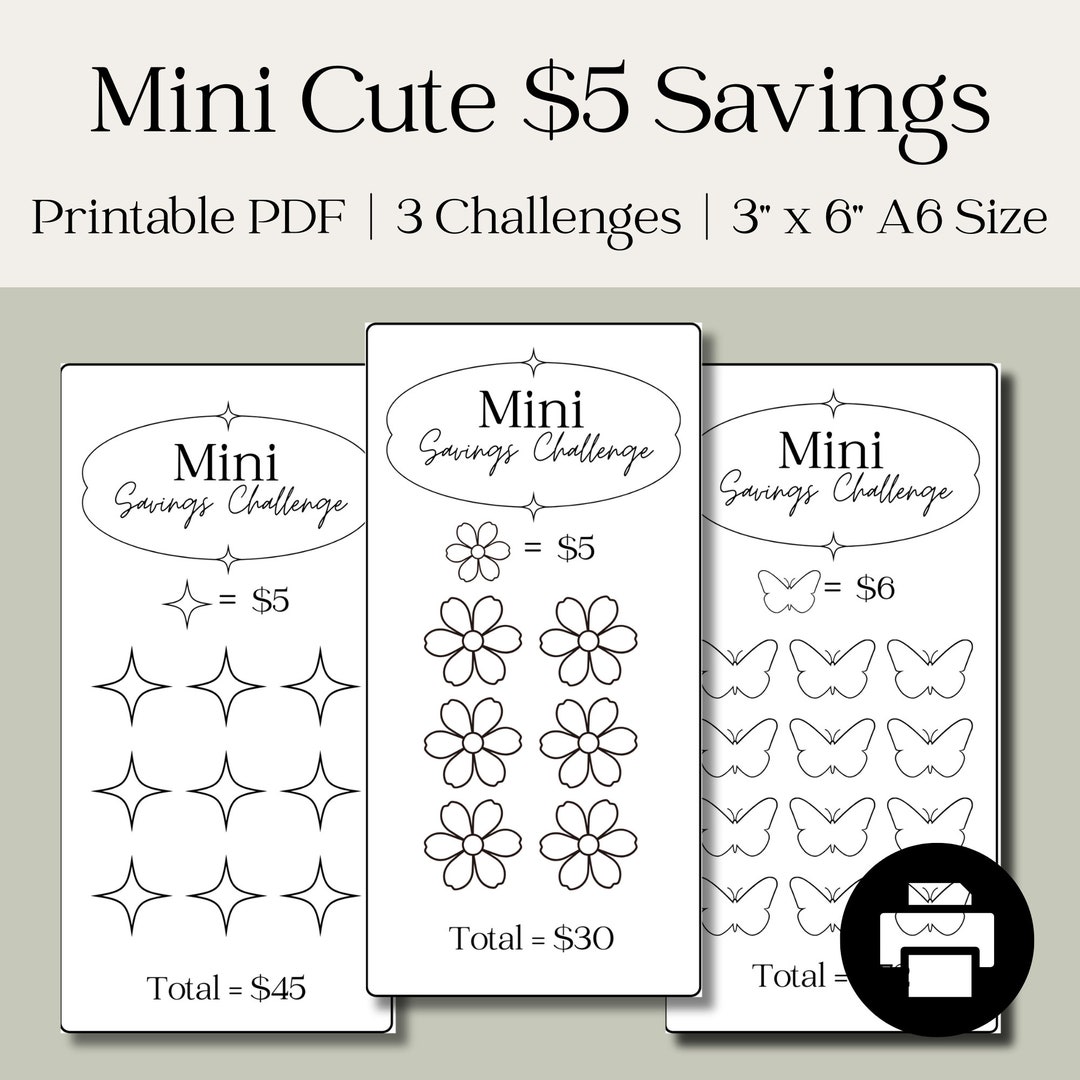 Budget Binder A6 Insert Savings Tracker Printable Mini Cute 5 Dollar ...