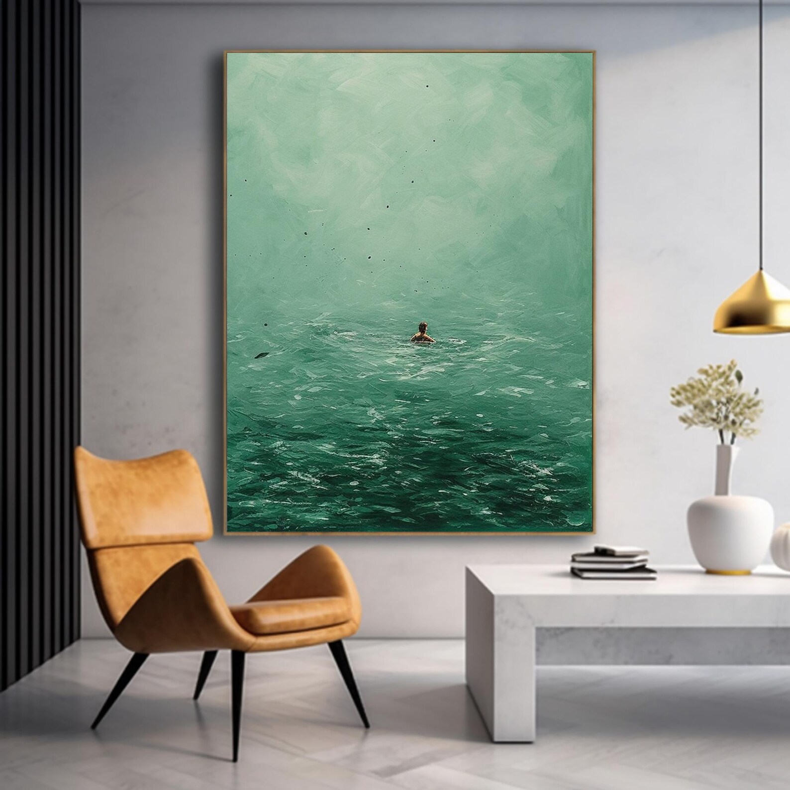 Original Swimming Into the Sea Green Ocean Painting,vintage Retro ...