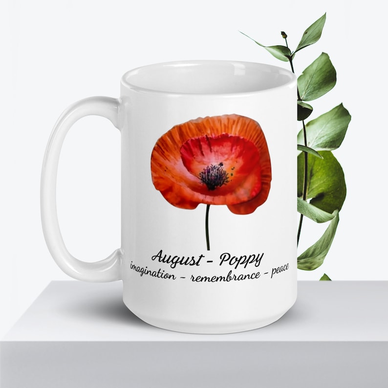 Watercolor Birth Month Flower Ceramic Mug for August, Flowers Include ...