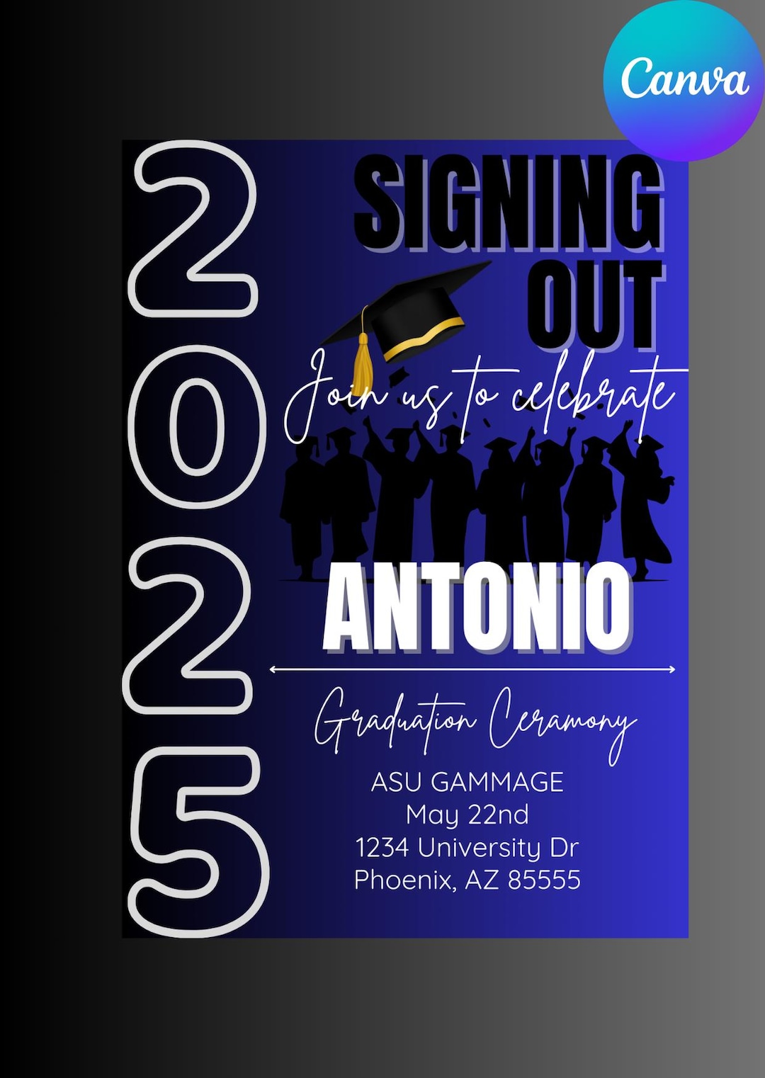 Blue Signing Out Graduation Invitation, High School, College, Editable ...