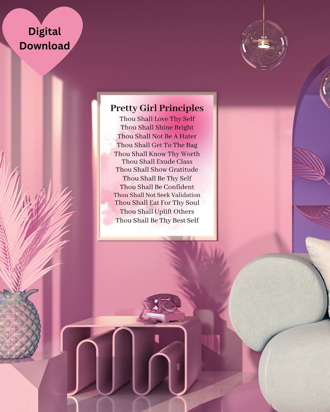 Pretty Girl Principles, Affirmations for Women, Pink and White ...