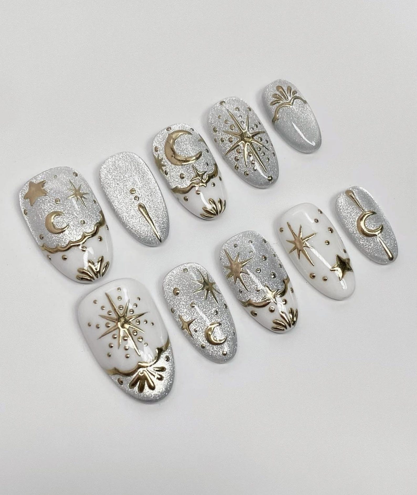 Gold Star Cat Eye Press on Nails: Hand Painted Custom Gel Nails - Etsy