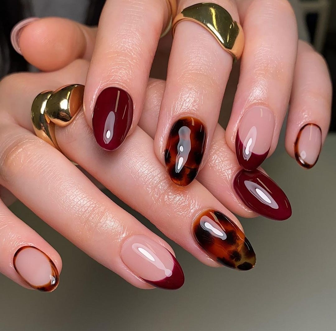 Tortoise Shell French Nails/ Custom Press on Nails/ Hand Made Press on ...