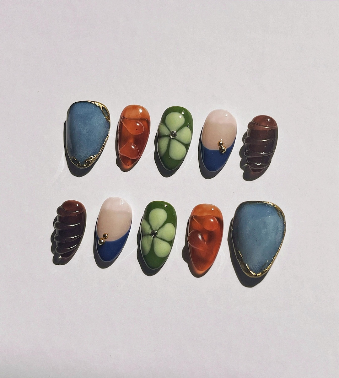 Multi Color 3D Press on Nails: Handmade Faux Acrylic Gel Nails - Etsy