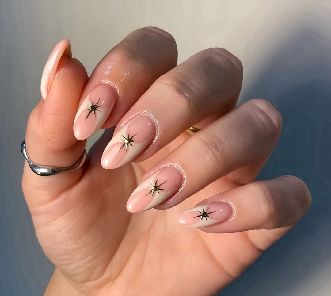 Gold Star Press on Nails: Custom Gel Nail Art - Etsy