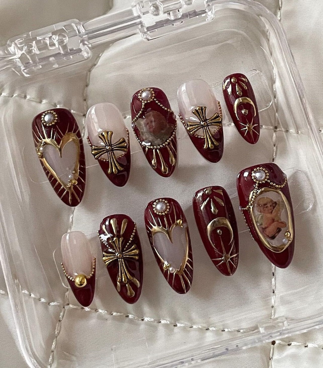 Golden Claret Angel Nails /custom Press on Nails/ Hand Made Press on ...