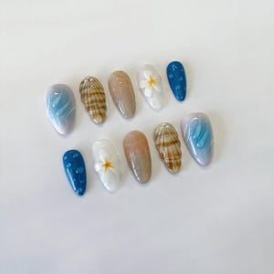 3d Ocean Seashell Nails /custom Press on Nails/ Hand Made Press on ...