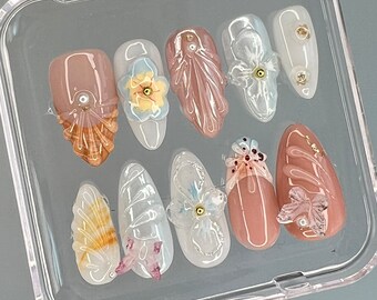 Cute Kitten French Star Nails/ Hand Painted Nails /custom Press on ...