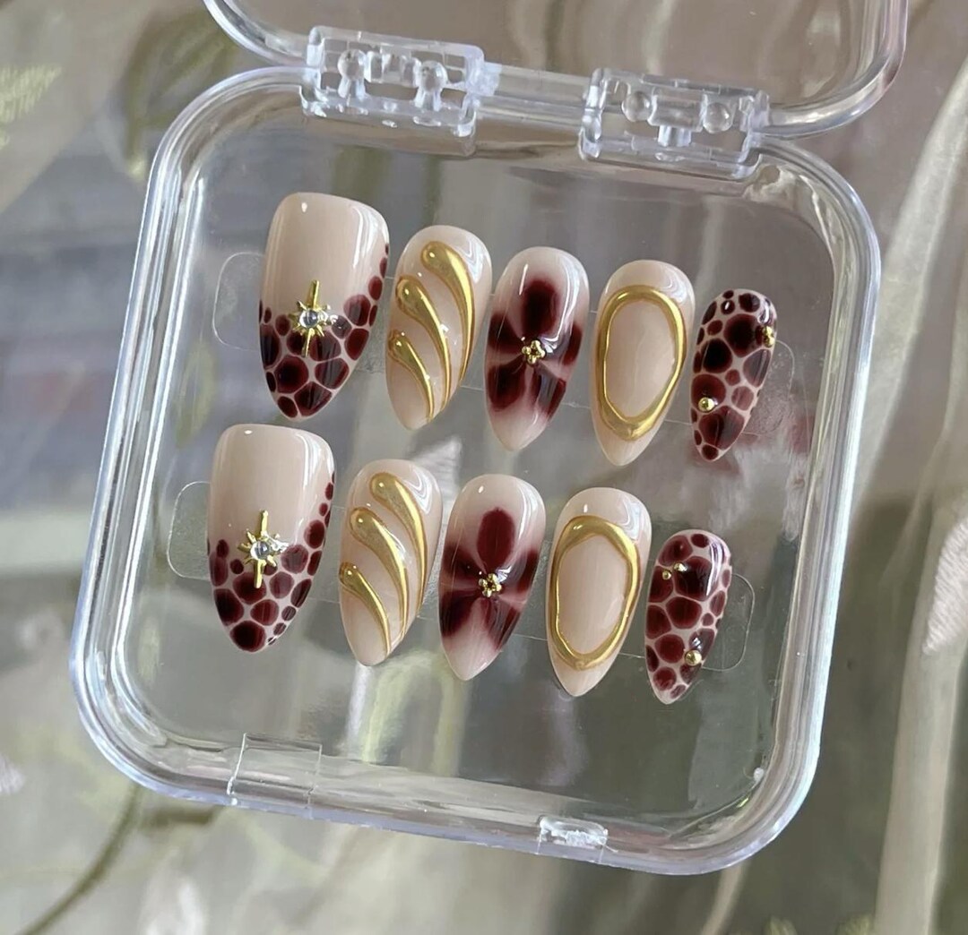 Tortoise Shell 3d Gold Nails /custom Press on Nails/ Hand Made Press on ...