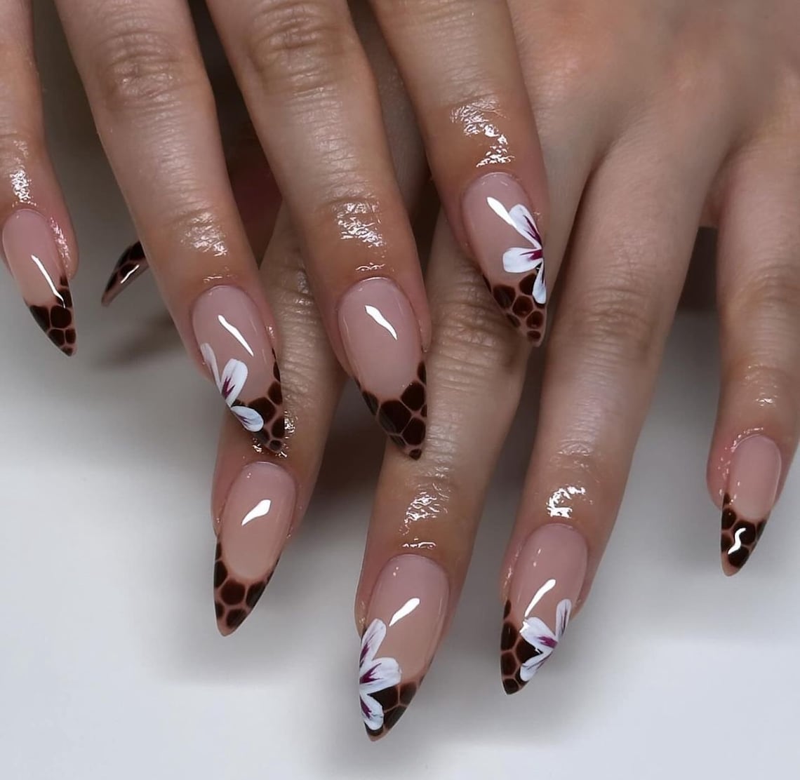 Leopard Print French Nails /custom Press on Nails/ Hand Made Press on ...