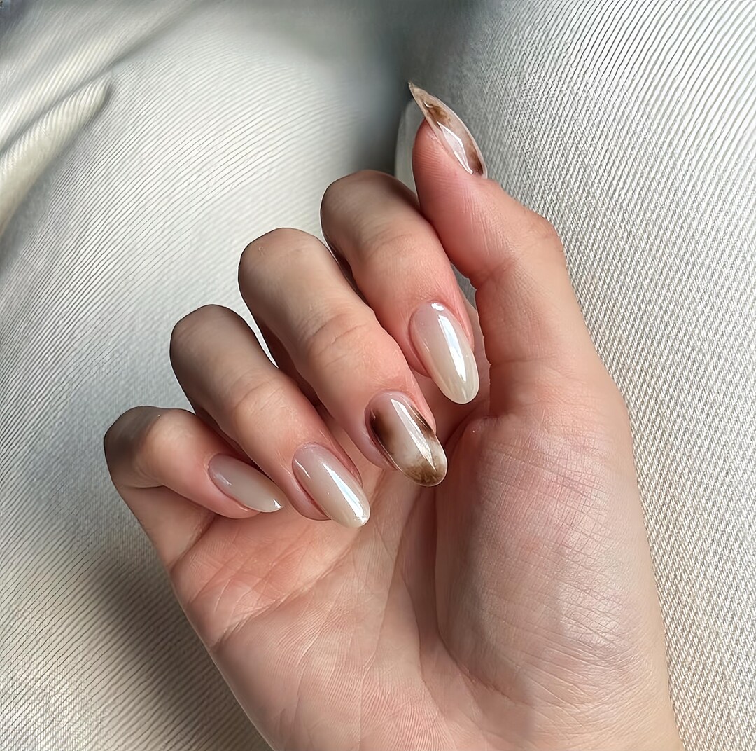 Tortoise Shell Marble Chrome Press on Nails: French Tip, Handmade - Etsy