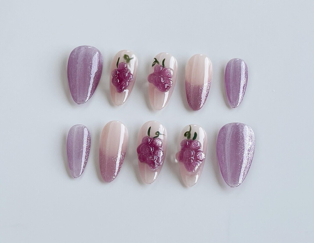 3d Grape Glitter Nails /custom Press on Nails/ Hand Made Press on Nails ...