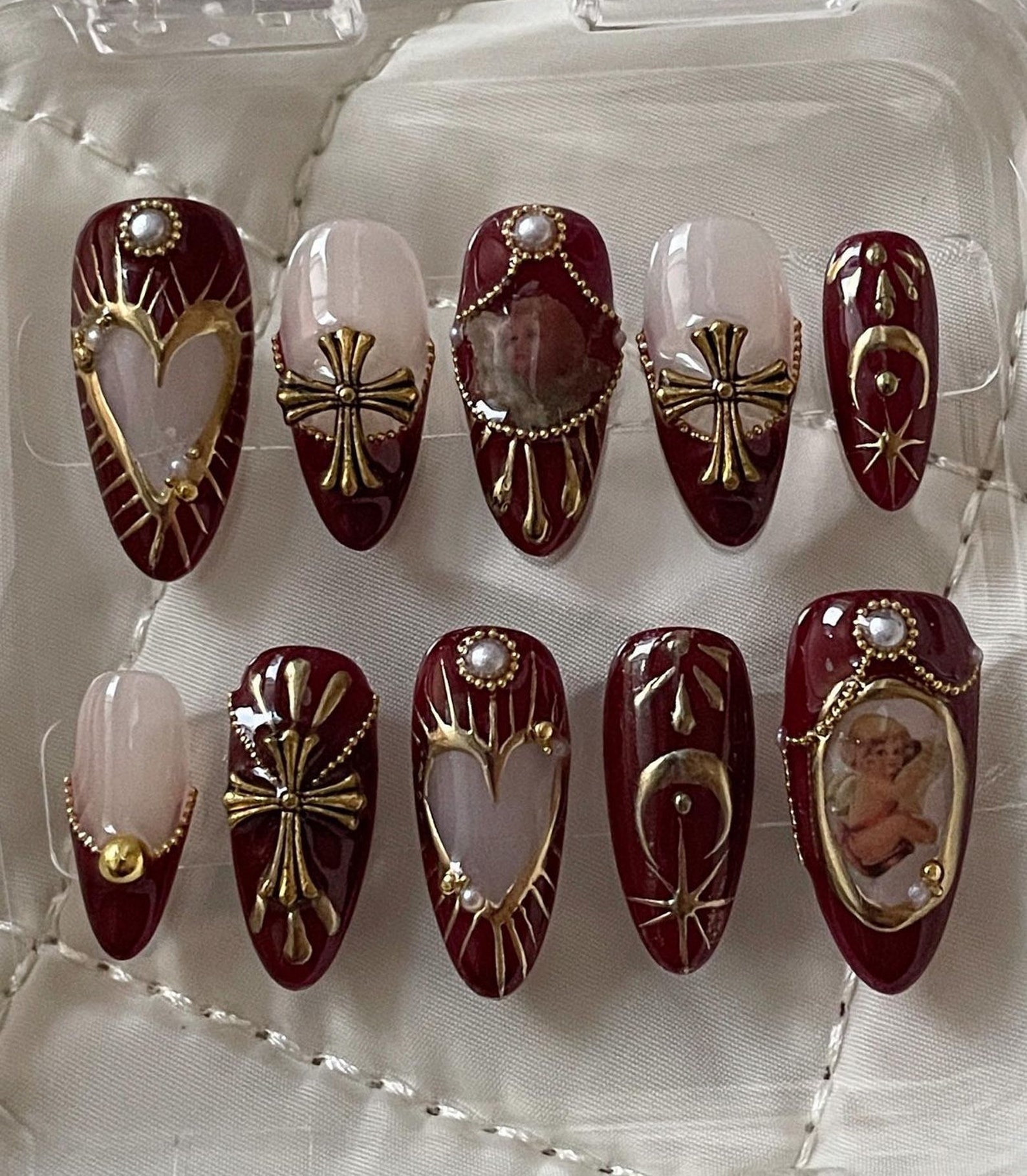 Golden Claret Angel Nails /custom Press on Nails/ Hand Made Press on ...