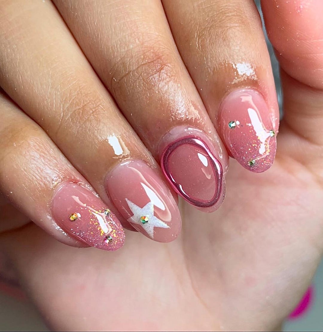 Glitter Pink Star Nails /custom Press on Nails/ Hand Made Press on ...