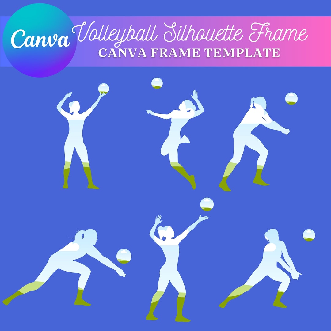 Volleyball Silhouette Canva Frames, Canva Frames Bundle, Volleyball ...
