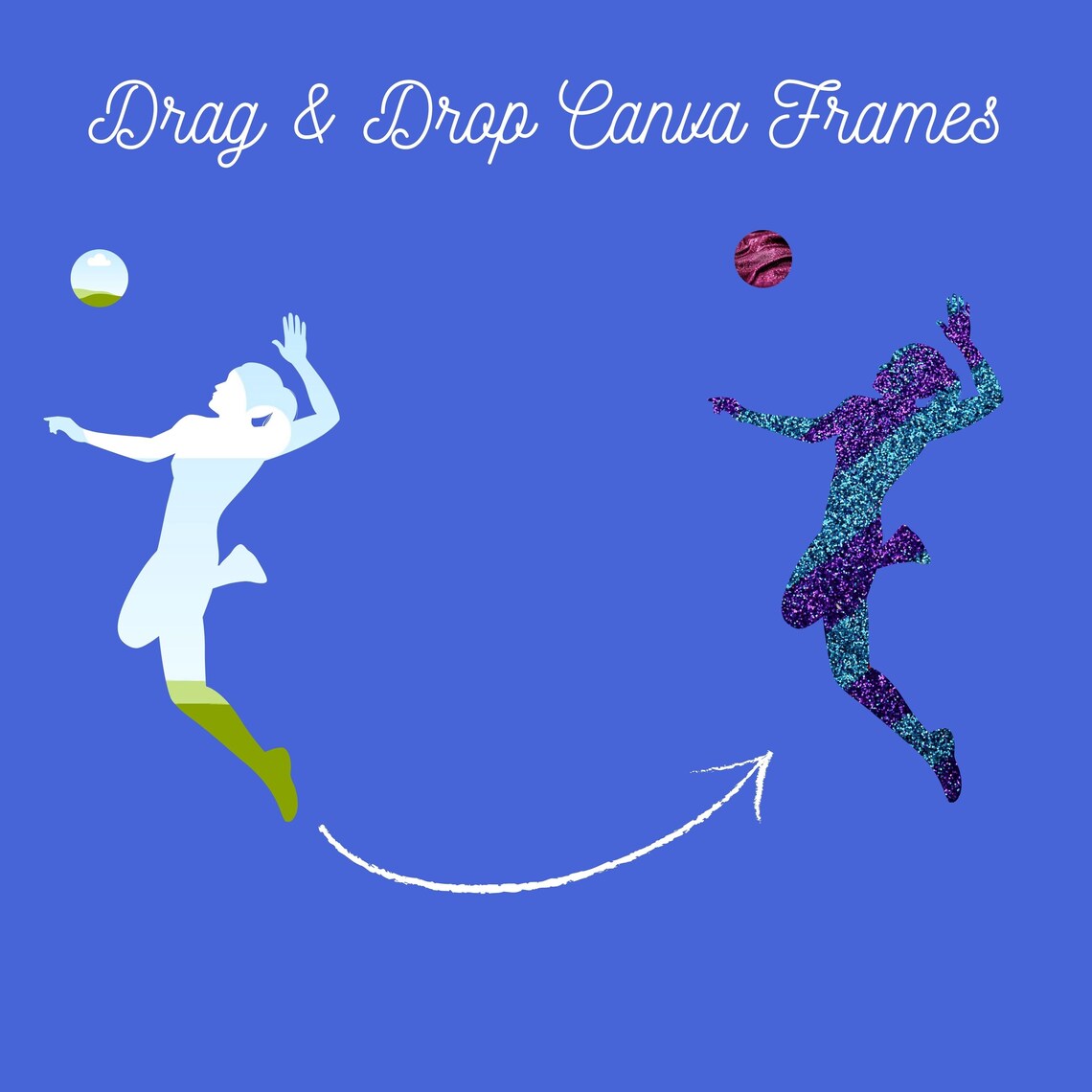 Volleyball Silhouette Canva Frames, Canva Frames Bundle, Volleyball ...