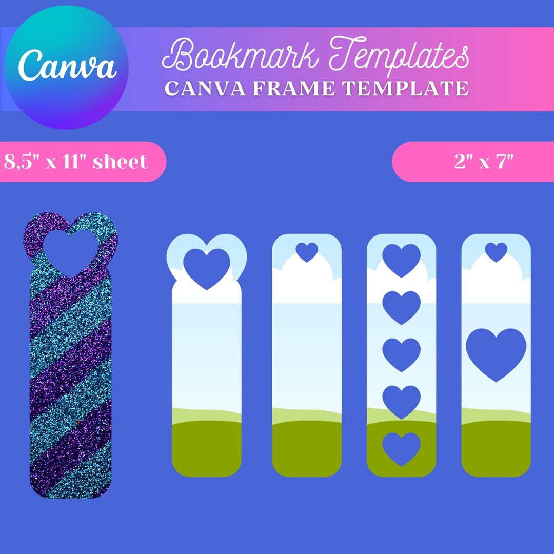 Heart Canva Bookmark Template, Bookmark Canva Frame, Fill Your Own ...