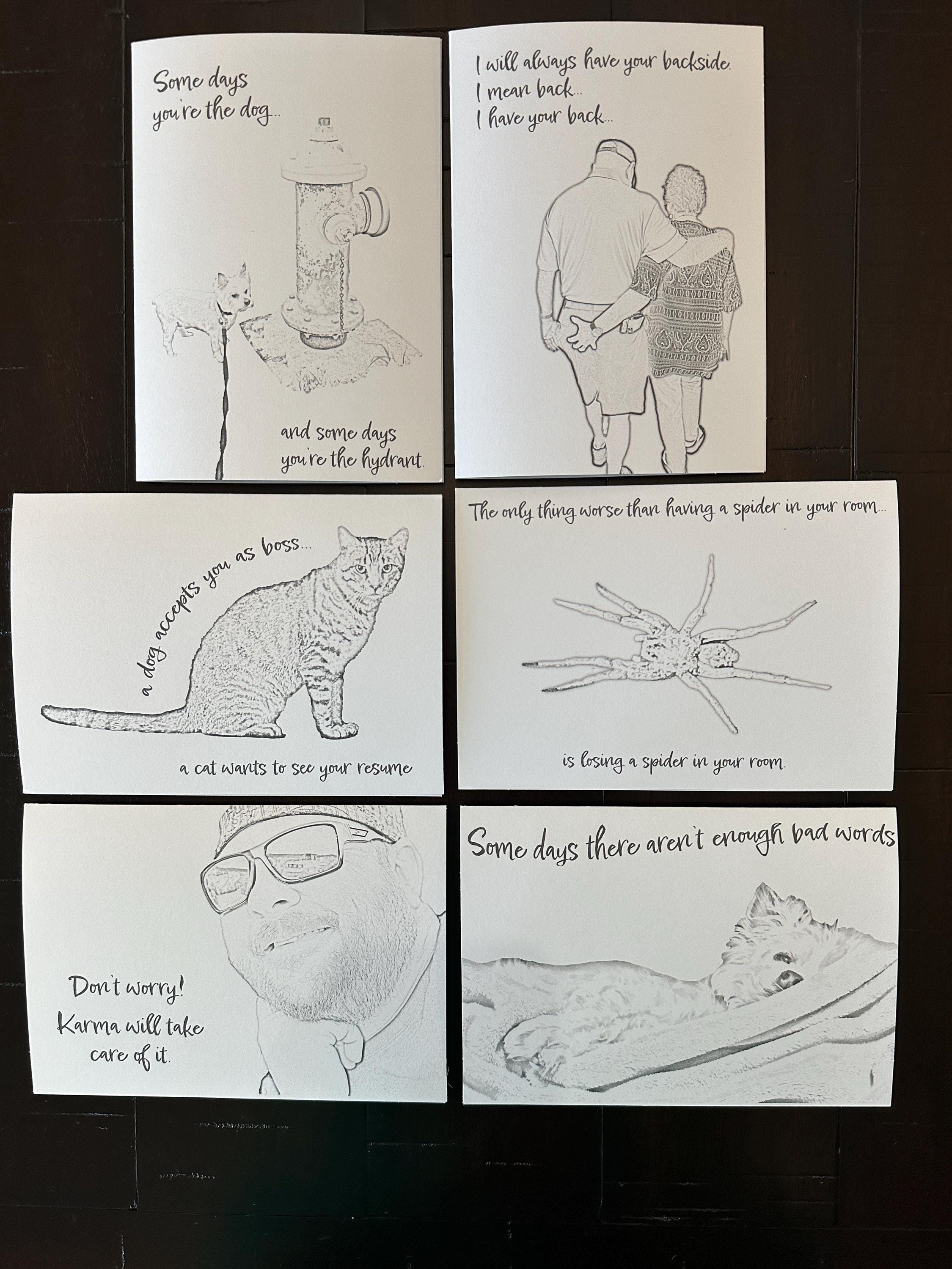 Quirky Sketch Variety 01: Original Note Cards Blank Set of 6 With ...