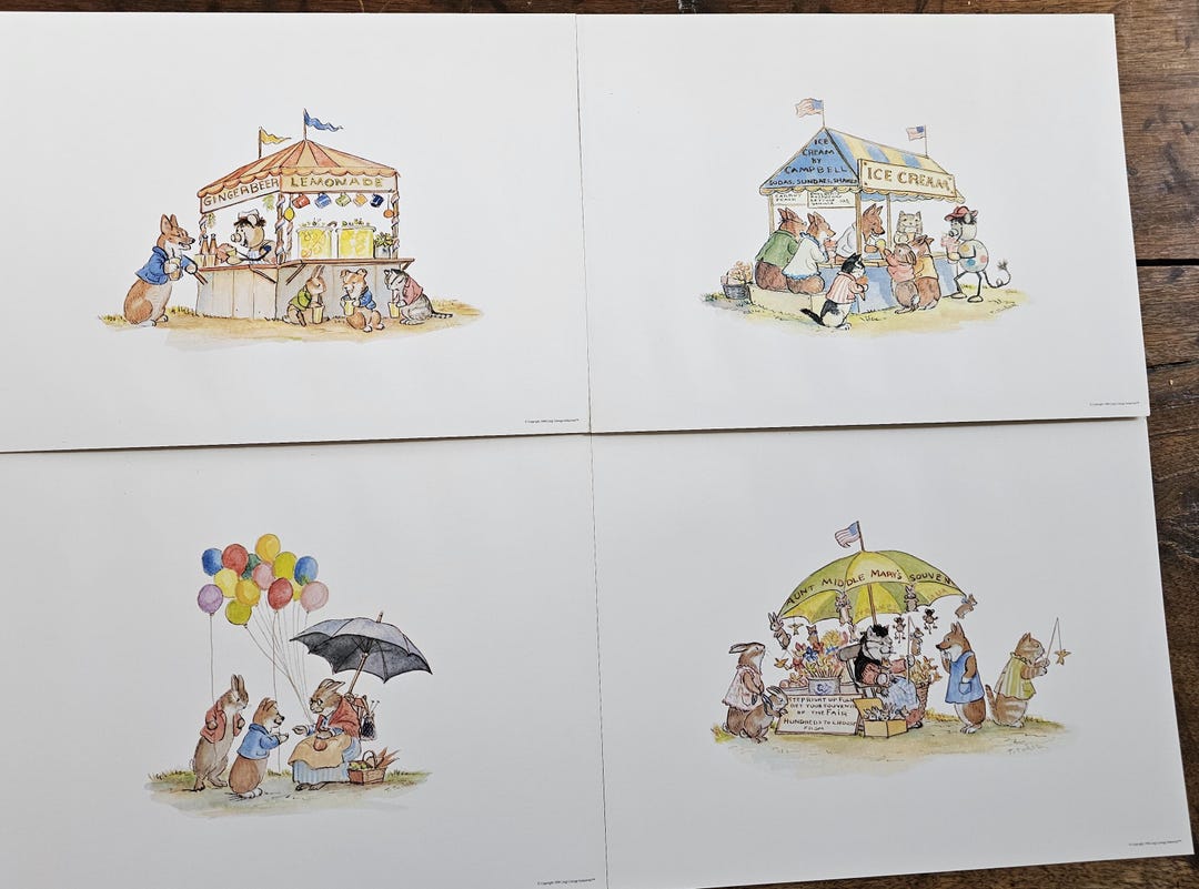 Limited Set of 4 Prints by TASHA TUDOR From Her Book: Corgiville Fair ...