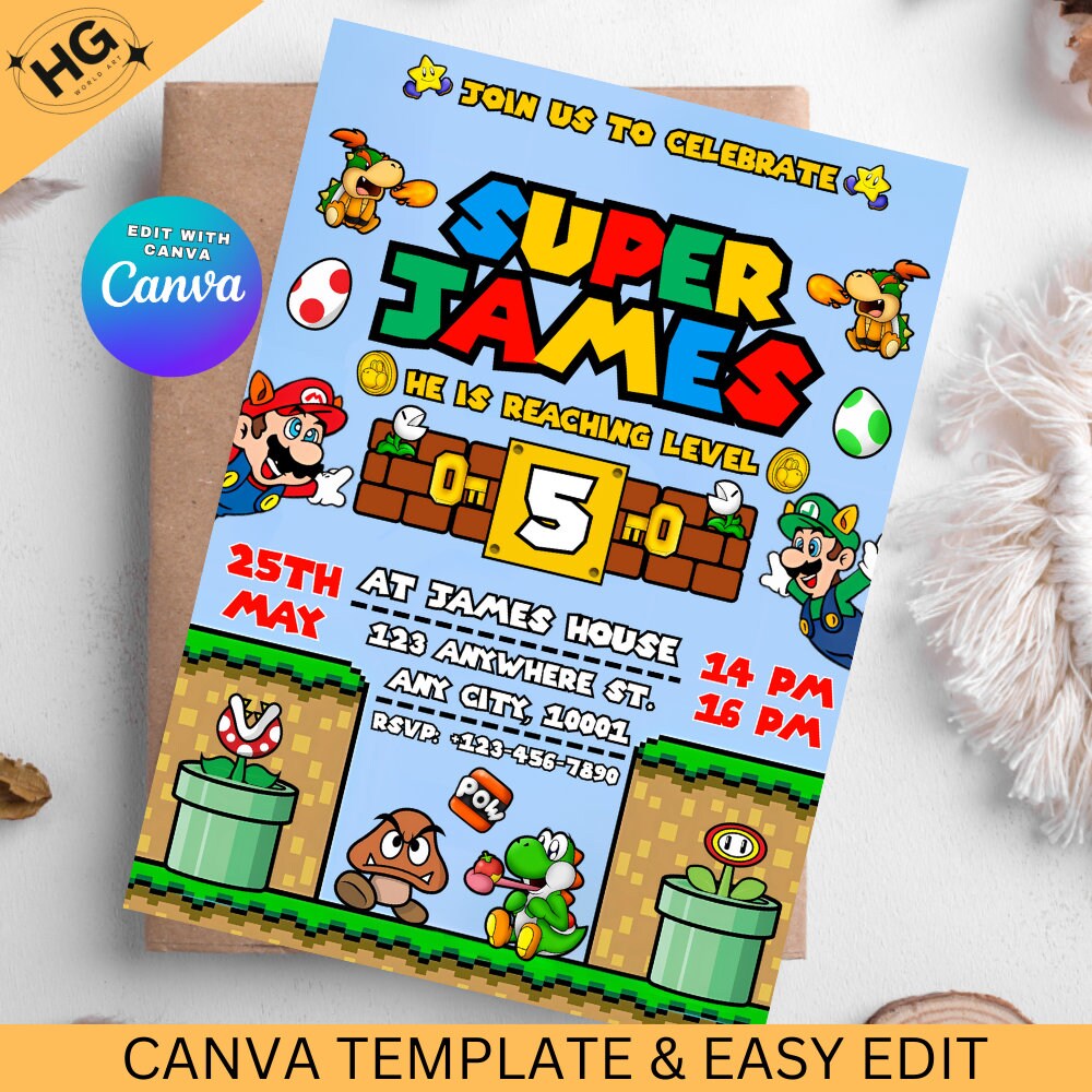 Invitación de Mario Bros, Invitación de cumpleaños de Super Mario ...