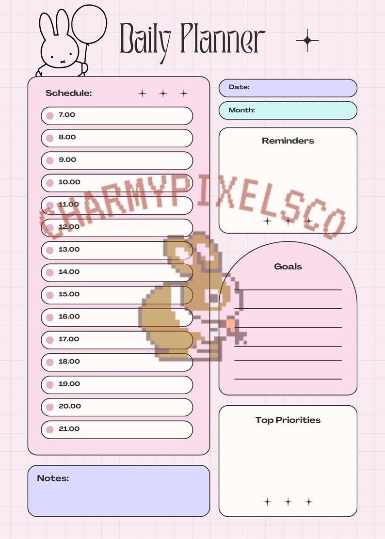 Editable 5"x7" Miffy Planner Pages - Printable Digital Download (canva ...