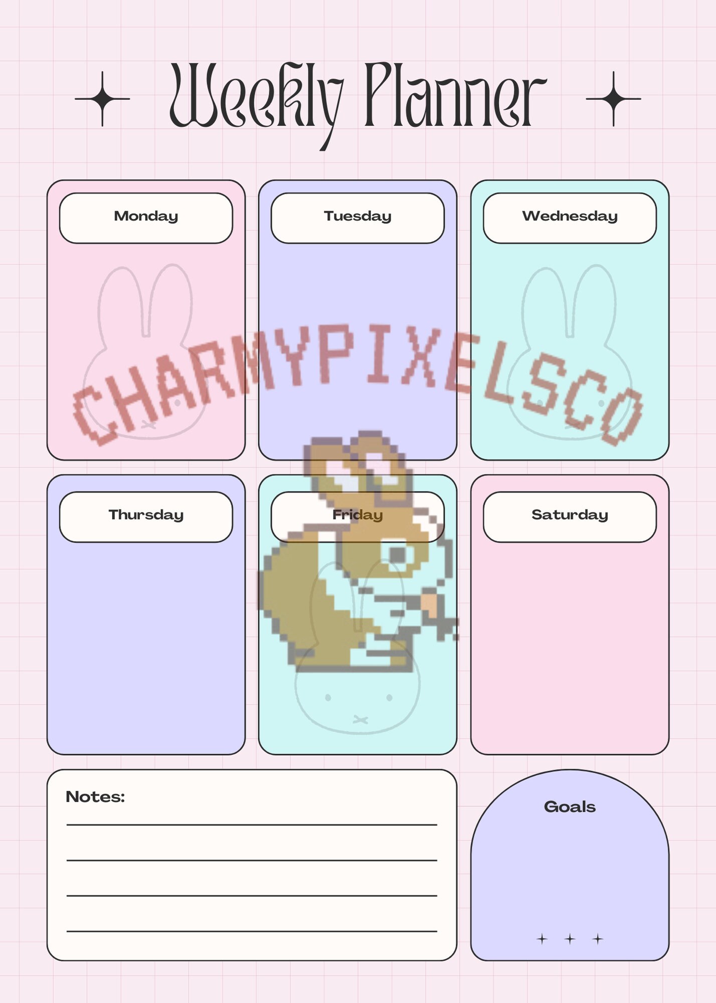 Editable 5"x7" Miffy Planner Pages - Printable Digital Download (canva ...