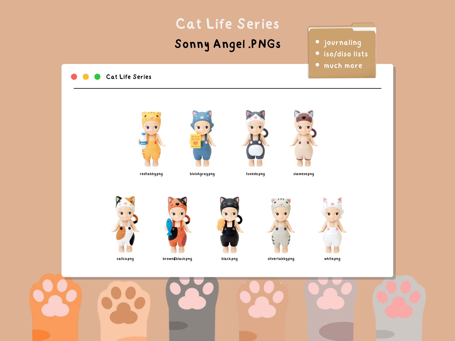 Sonny Angel Cat Life Series Transparent Clipart Pngs (9 Clipart for Digital & Instant Download ...