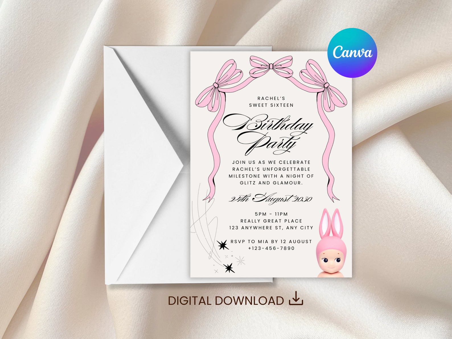 Editable 5"x7" Sonny Angel Birthday Invitation Card - Printable Digital ...
