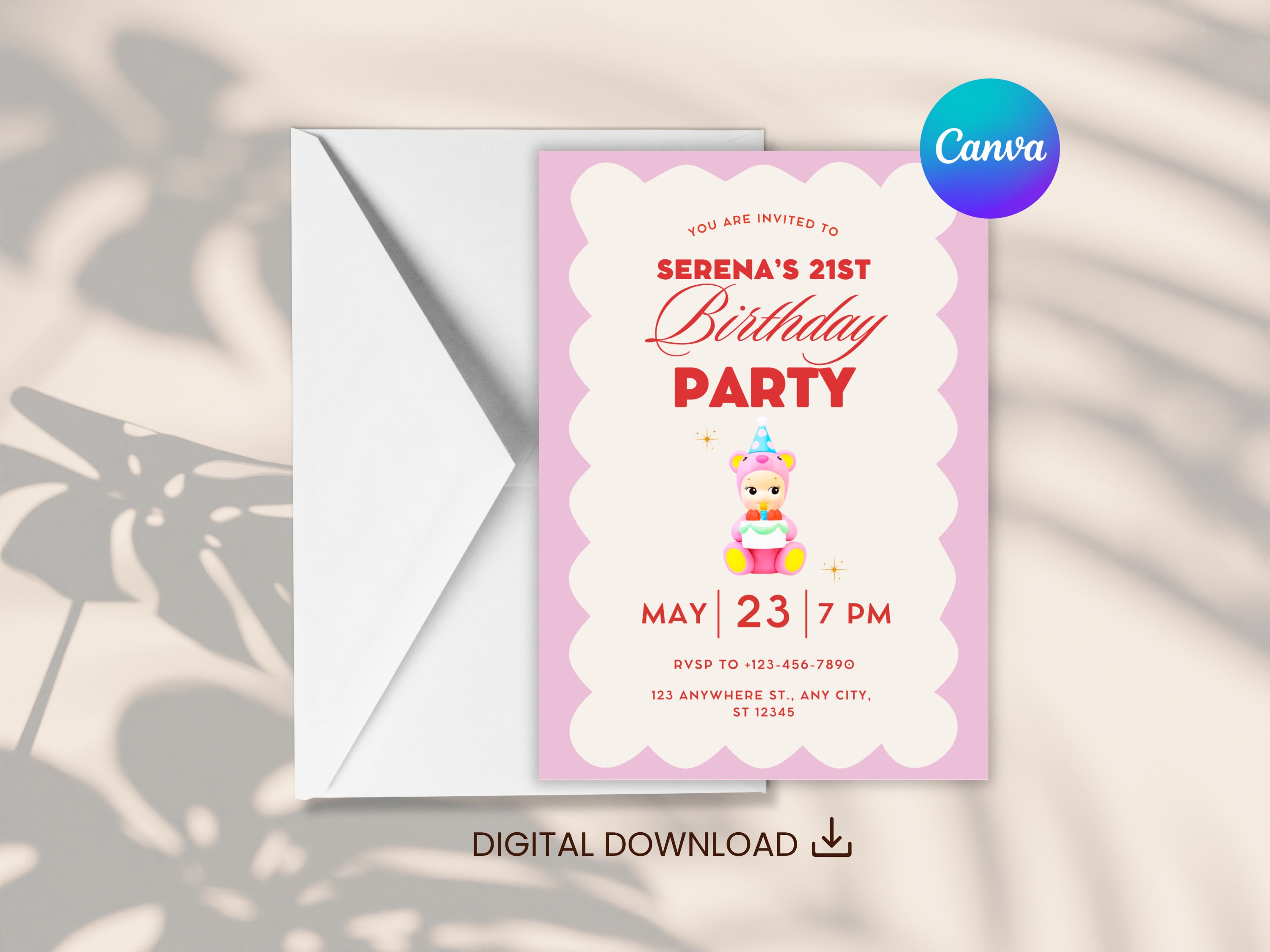 Editable 5"x7" Sonny Angel Birthday Invitation Card - Printable Digital ...