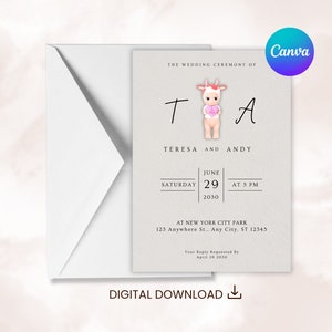 Editable 5"x7" Sonny Angel Wedding Invitation Card - Printable Digital ...
