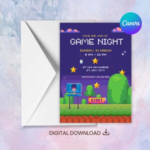 Editable 5"x7" Pixel Game Night Invitation - Printable Digital Download ...
