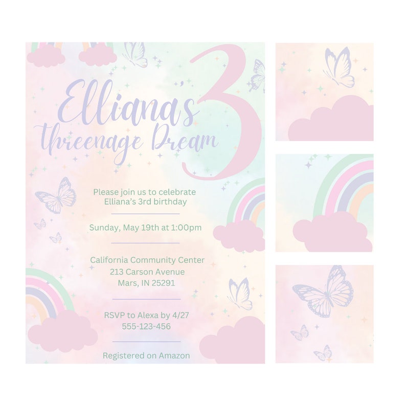 Threenage Dream Birthday Invitation Canva Template, 3rd Birthday Theme ...