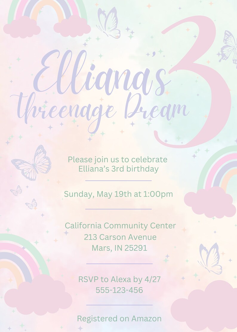 Threenage Dream Birthday Invitation Canva Template, 3rd Birthday Theme ...