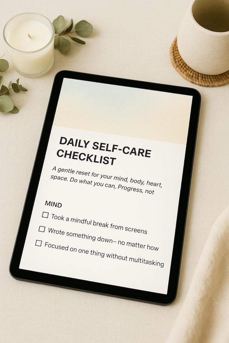 Daily Self Care Checklist Printable and Digital Template Minimalist ...