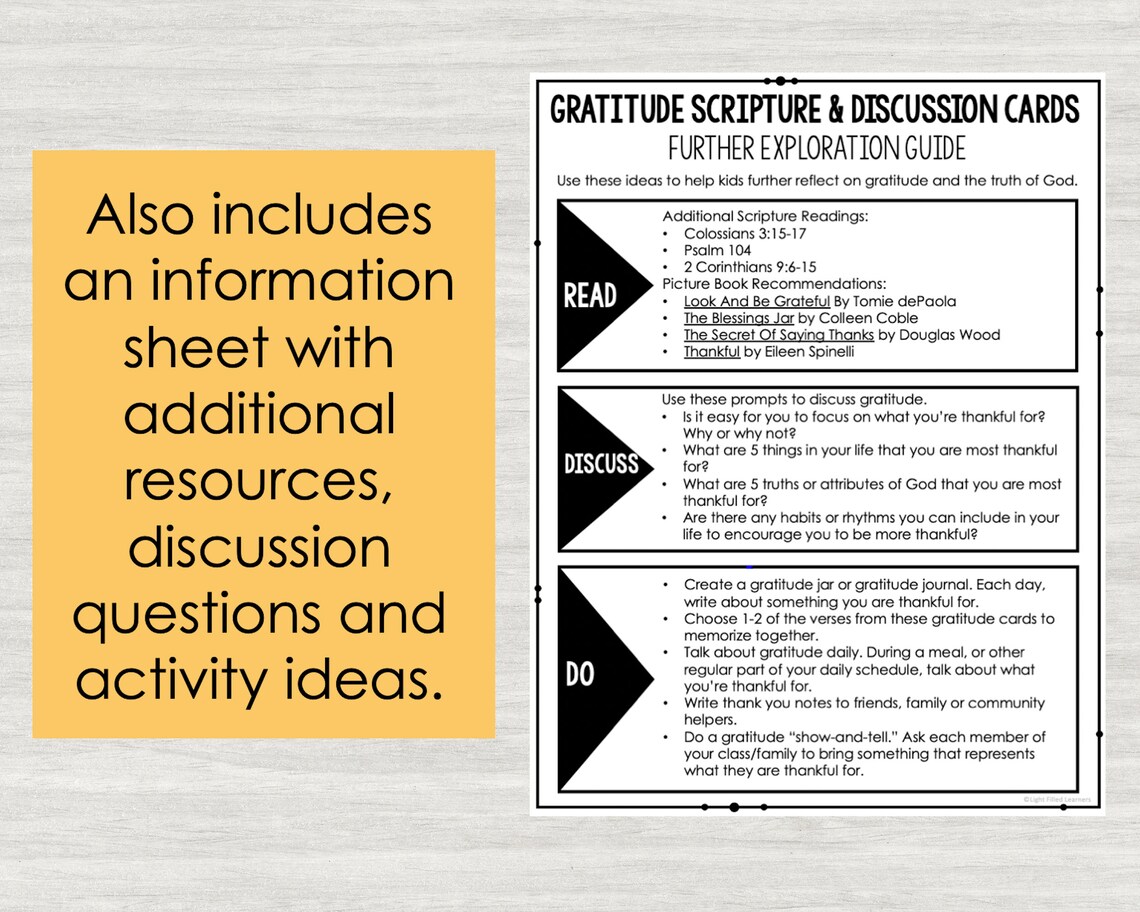 Printable Gratitude Discussion Cards for Kids - 24 Cards With Bible ...