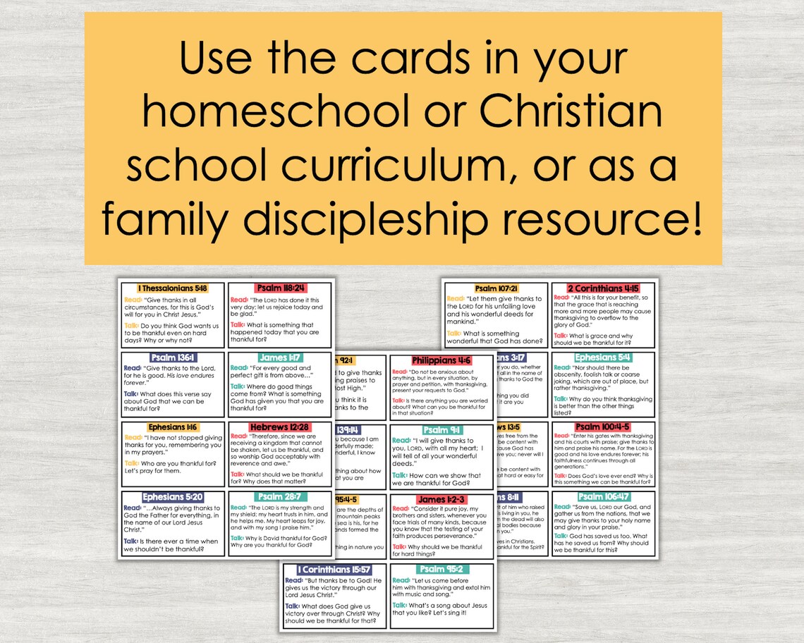 Printable Gratitude Discussion Cards for Kids - 24 Cards With Bible ...