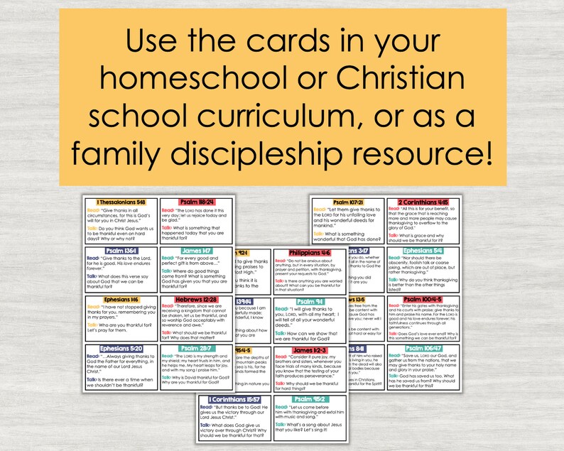 Printable Gratitude Discussion Cards for Kids - 24 Cards With Bible ...