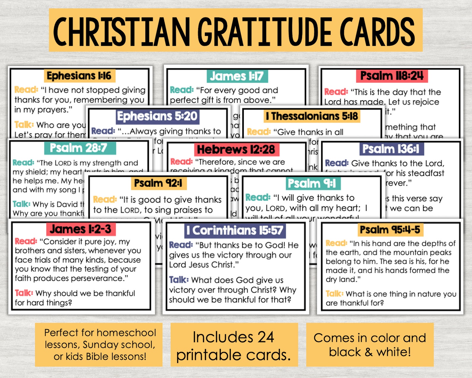 Printable Gratitude Discussion Cards for Kids - 24 Cards With Bible ...