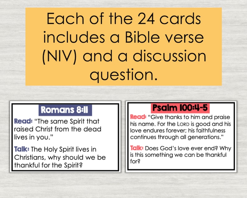 Printable Gratitude Discussion Cards for Kids - 24 Cards With Bible ...